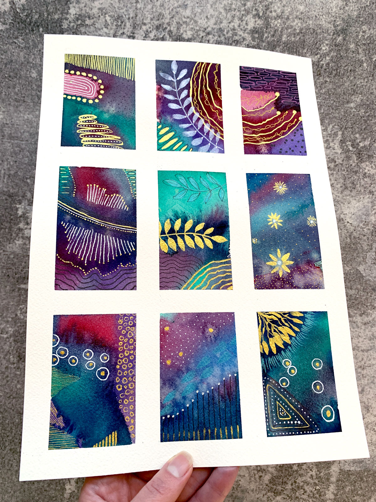 A4 Original Watercolour – Abstract Grid – Bay Leaf Studio